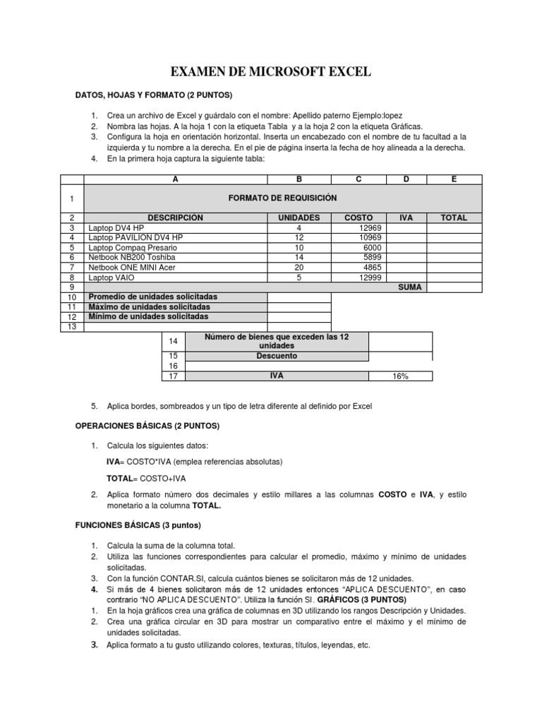 Examen de Microsoft Excel | PDF | Microsoft Excel | Informática