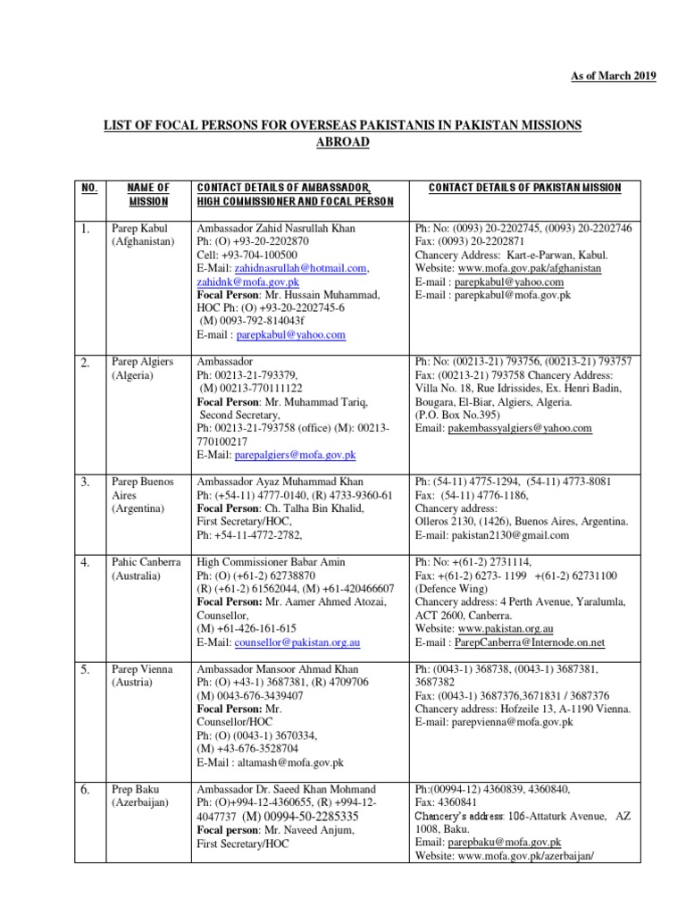 Focal Person PDF | PDF | Diplomatic Rank | Government Institutions