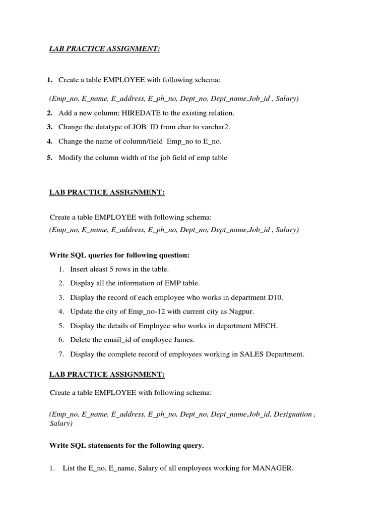 Dbms Lab Practice Pdf Data Model Information Science
