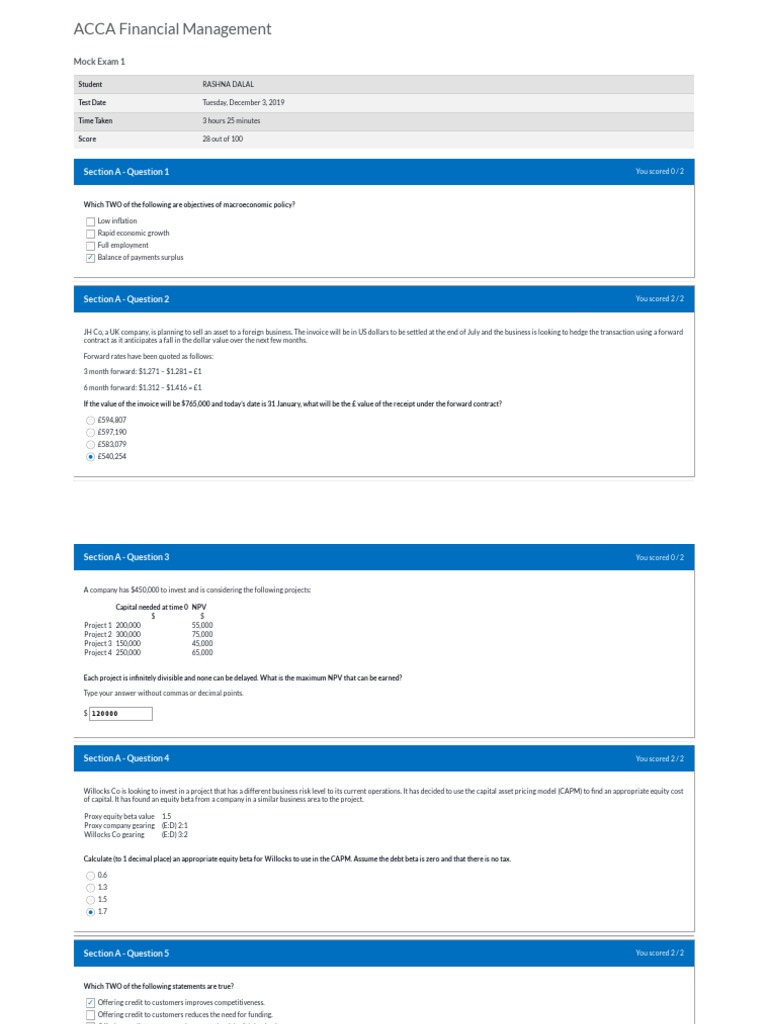 ACCA Financial Management - Mock Exam 1 - 1000225 PDF | PDF | Preferred ...