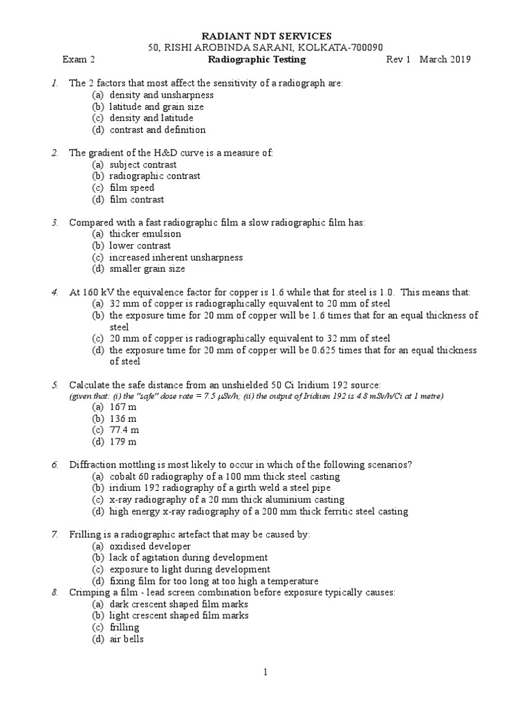 RT Quiz | PDF | Radiography | X Ray