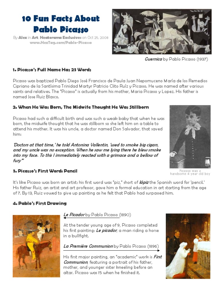 10 Fun Facts About Pablo Picasso | PDF | Pablo Picasso | Cubism