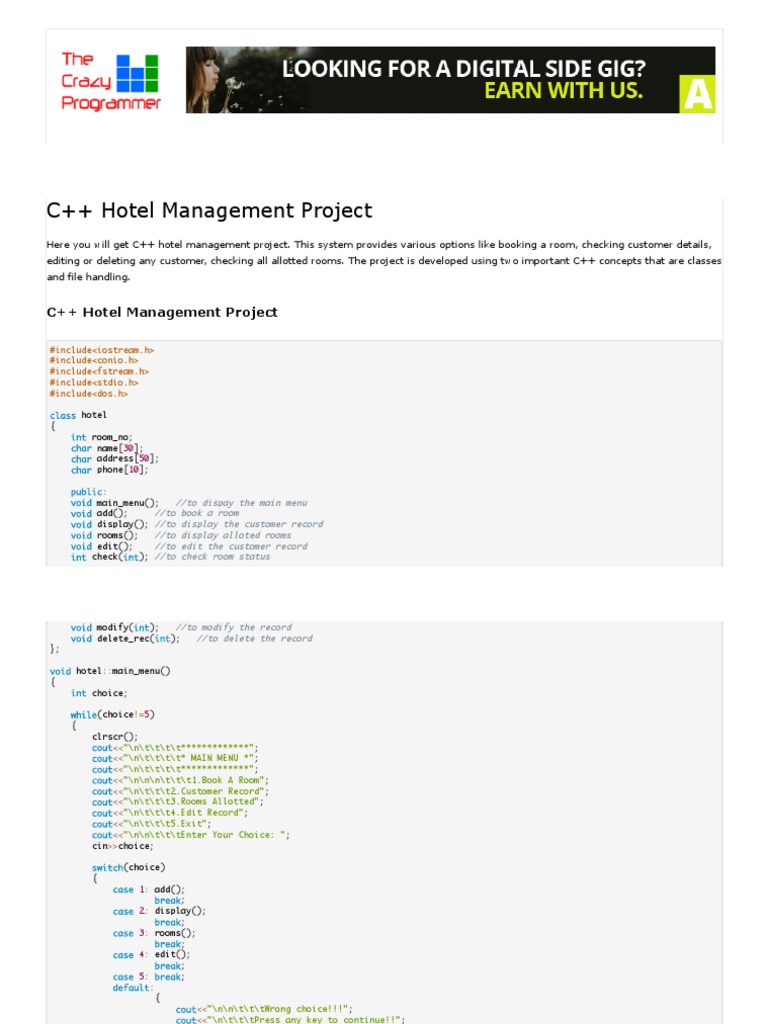 C++ Hotel Management Project - The Crazy Programmer | PDF | Software Engineering | Computer ...
