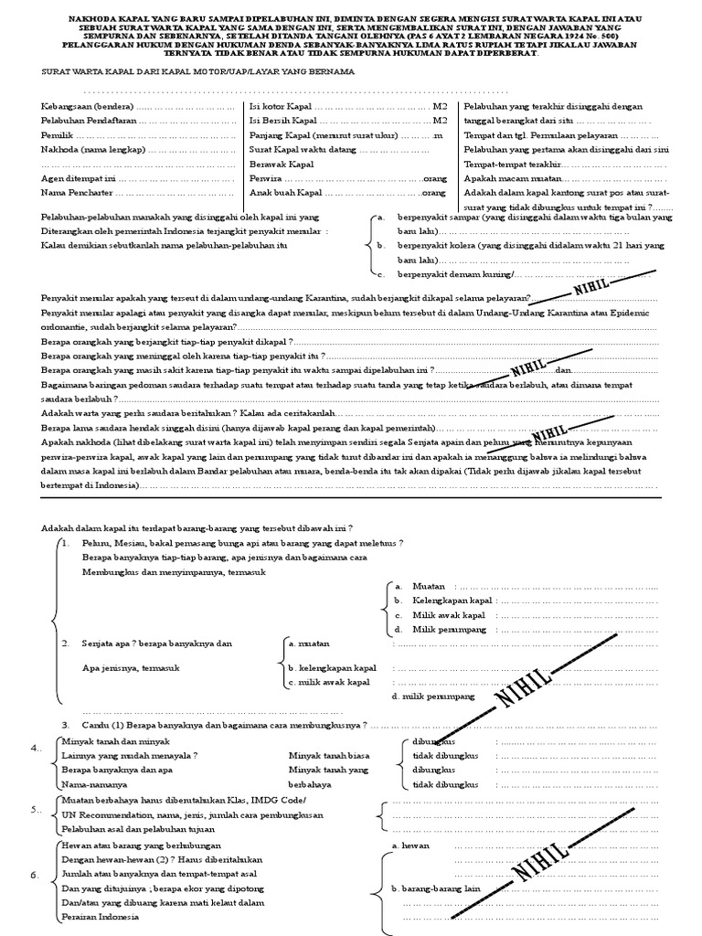 Formulir Warta Kapal dan Deklarasi Muatan | PDF