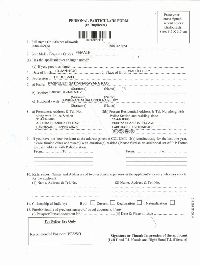 Personal details form | PDF | Passport | Nationality Law