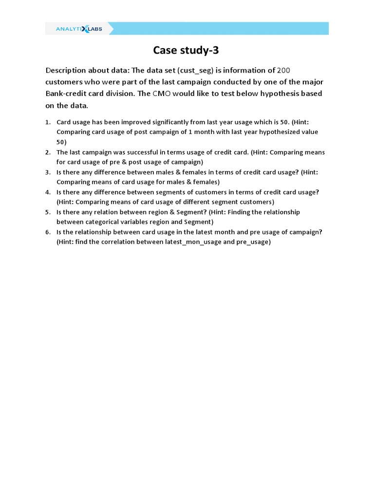 Bank credit card case study on customer segmentation and usage | PDF