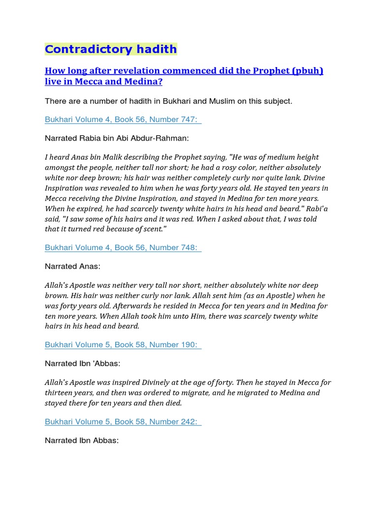 Contradictory Hadith | PDF | Muhammad | Hadith