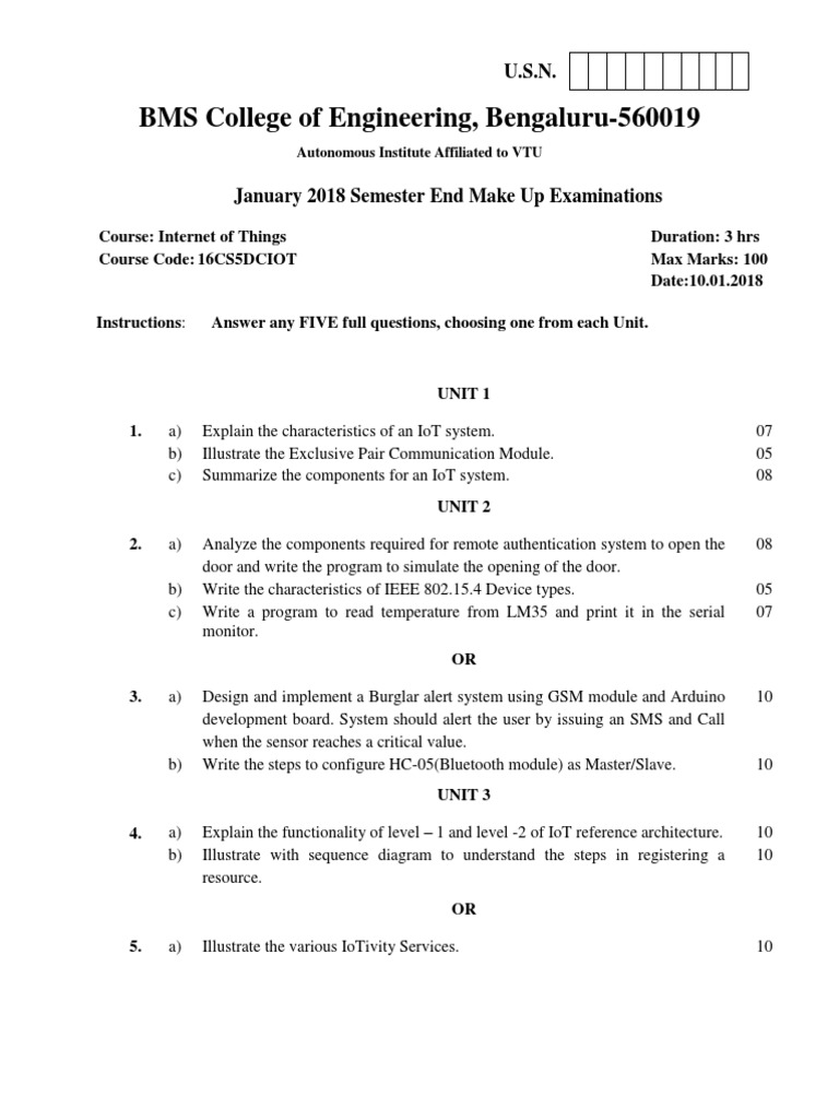 IOT Question Paper | Download Free PDF | Internet Of Things | Network ...