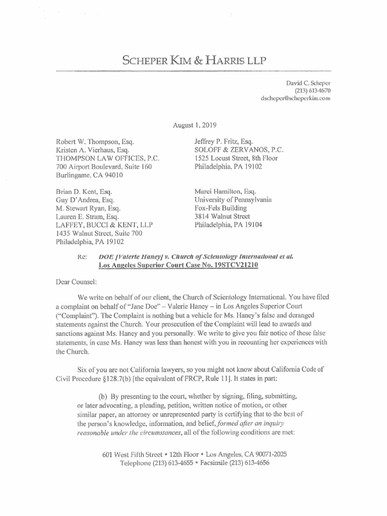 Scientology Letters Re: Haney Lawsuit | PDF | Ufo Religions | New ...