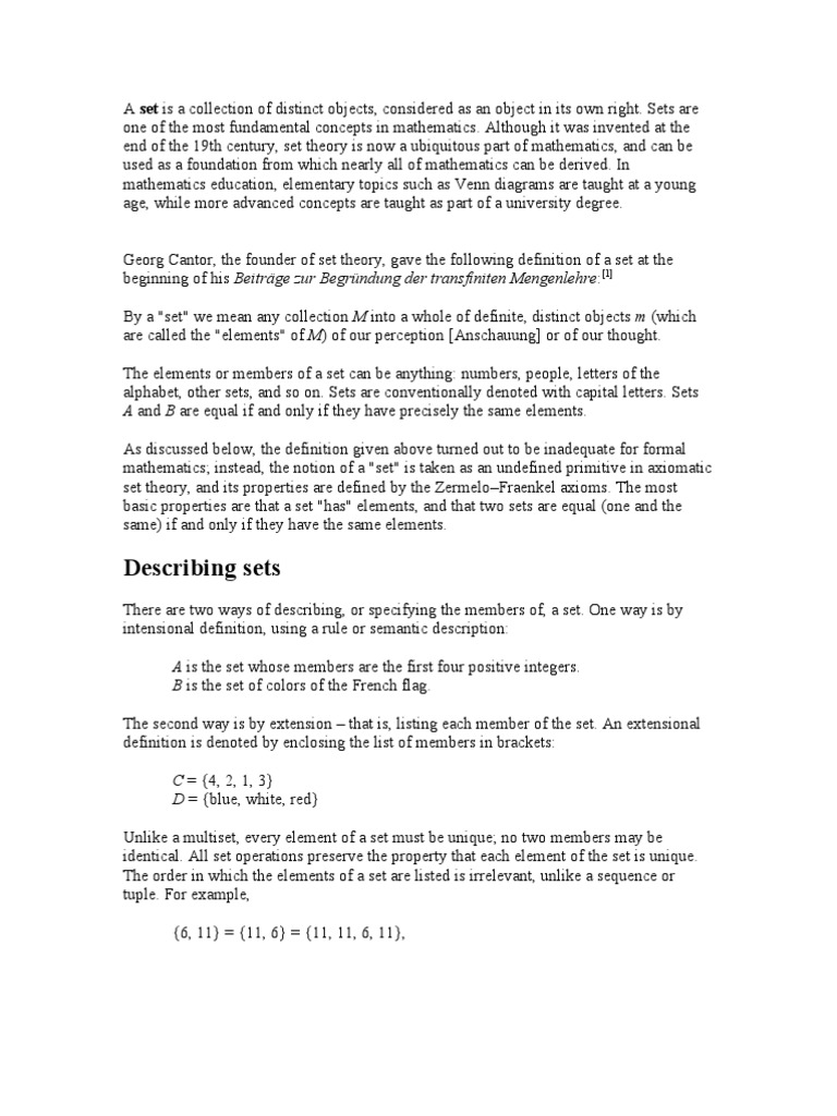 A Set Is A Collection of Distinct Objects | PDF | Set (Mathematics ...