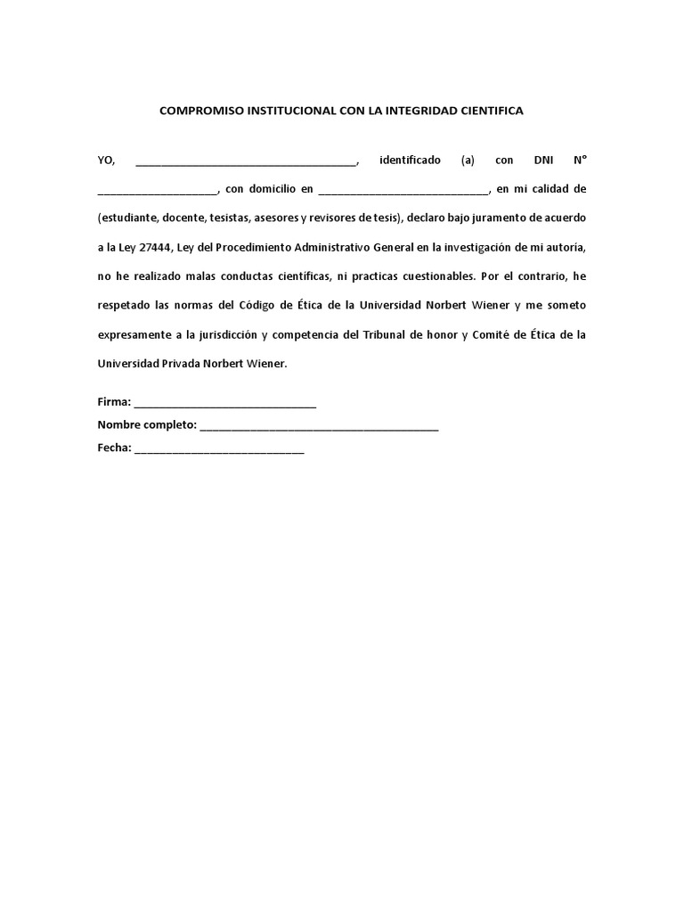 COMPROMISO INSTITUCIONAL CON LA INTEGRIDAD CIENTIFICA-Revisado 2 PDF | PDF