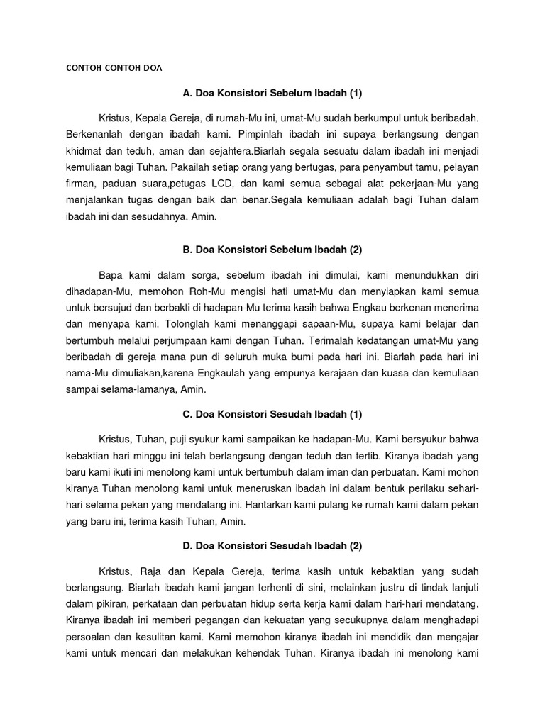 Contoh Contoh Doa Persembahan | PDF