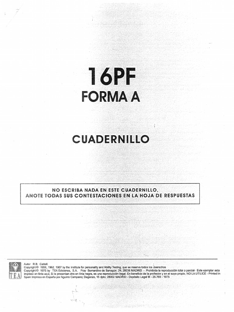 Cuadernillo 16PF PDF | PDF