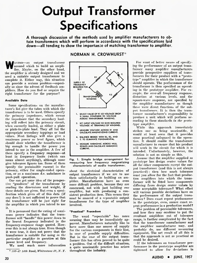 Output Transformer Specifications - Norman H. Crowhurst (Audio, Jun 1957) | PDF | Transformer ...