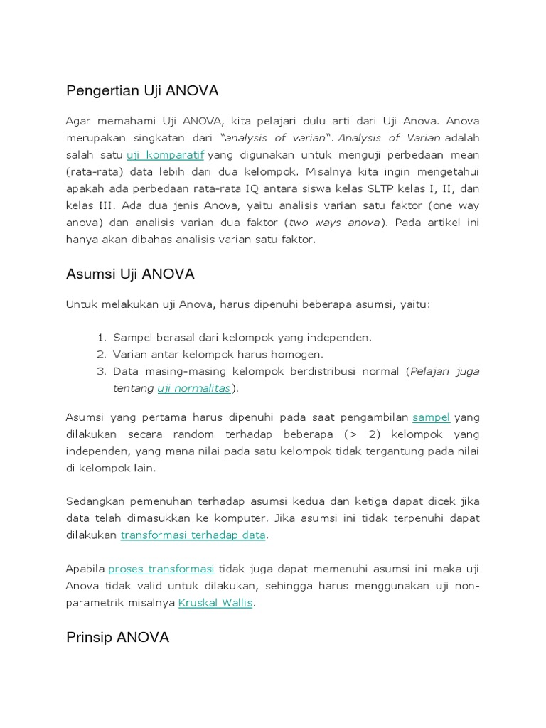 Pengertian Uji ANOVA | PDF