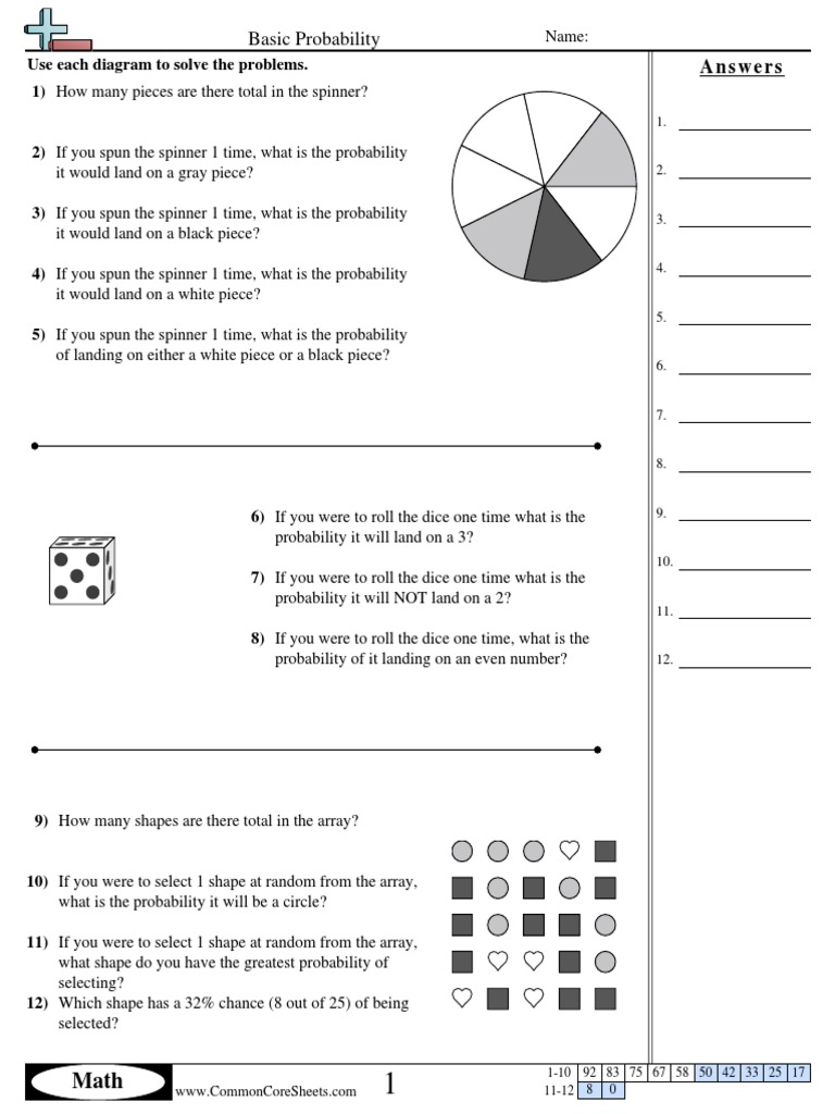 Rolling Dice Probability Worksheets