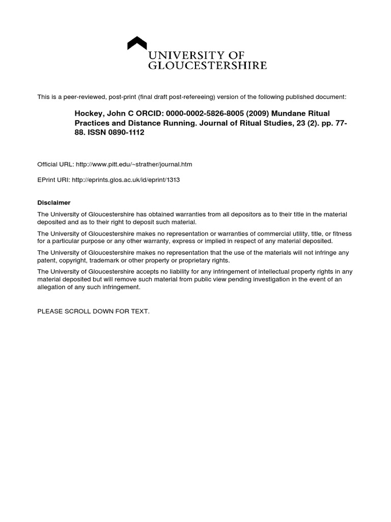 Mundane Ritual Practices and Distance Running Training PDF | PDF ...