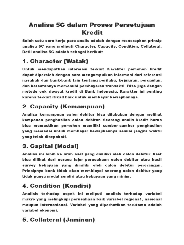 Analisa 5C & 5P Dalam Proses Persetujuan Kredit | PDF | Pengelolaan ...