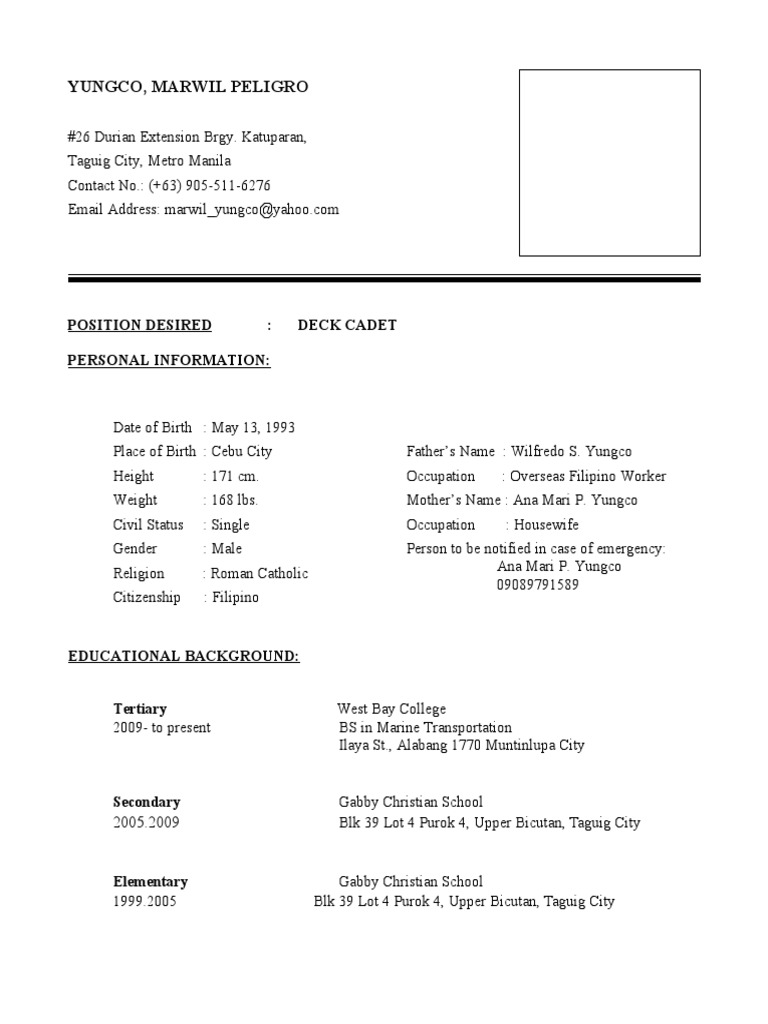 Deck Cadet Resume and Application | PDF