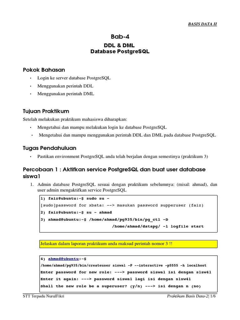 DDL & DML Database PostgreSQL PDF | PDF