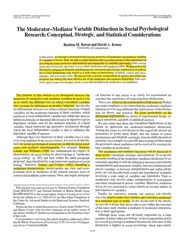 The Moderator Mediator Variable Distinction In Social Psychological