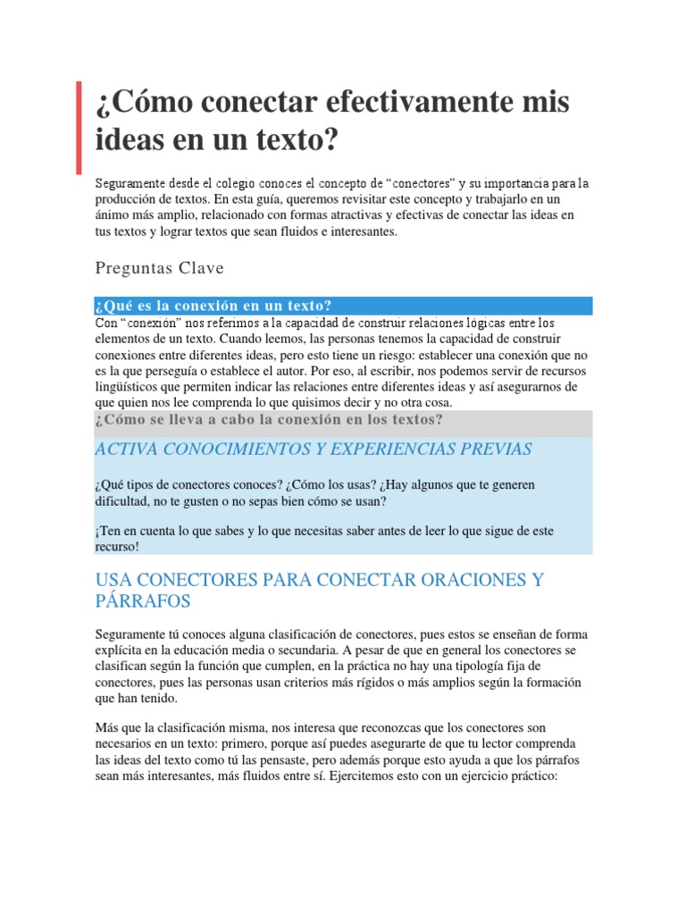 Cómo Conectar Efectivamente Mis Ideas en Un Texto | PDF | Concepto ...