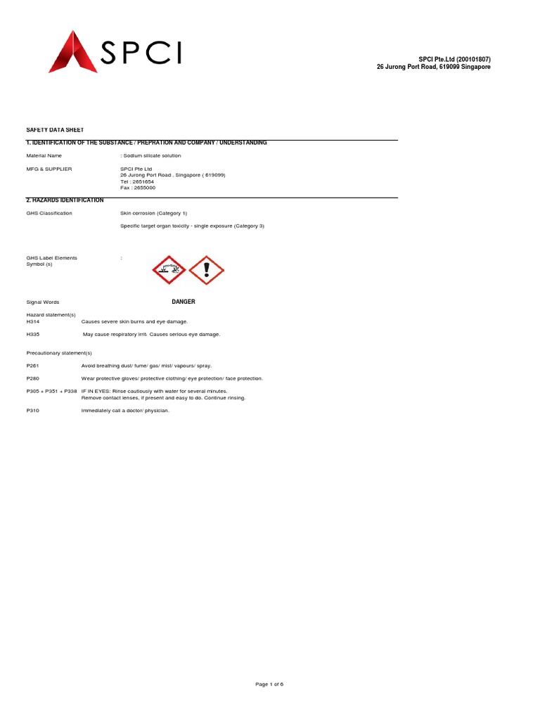 SPCI - Sodium Silicate (MSDS) | PDF | Toxicity | Firefighting