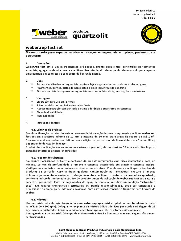 Weber - Rep Fast Set | PDF | Umidade | Concreto
