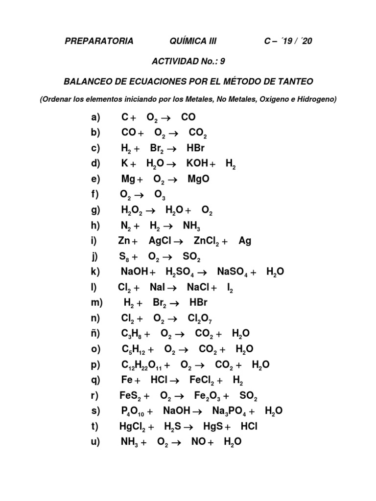 Balanceo de Ecuaciones Por Tanteo | PDF