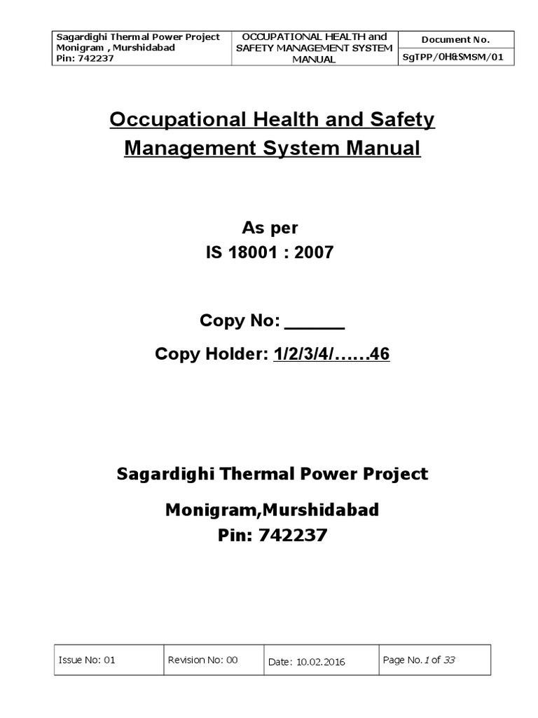 Oh&s Manual For Is 18001-2007 | PDF | Occupational Safety And Health ...