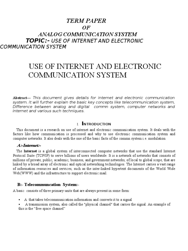 Use of Internet and Electronic Communication System | PDF ...