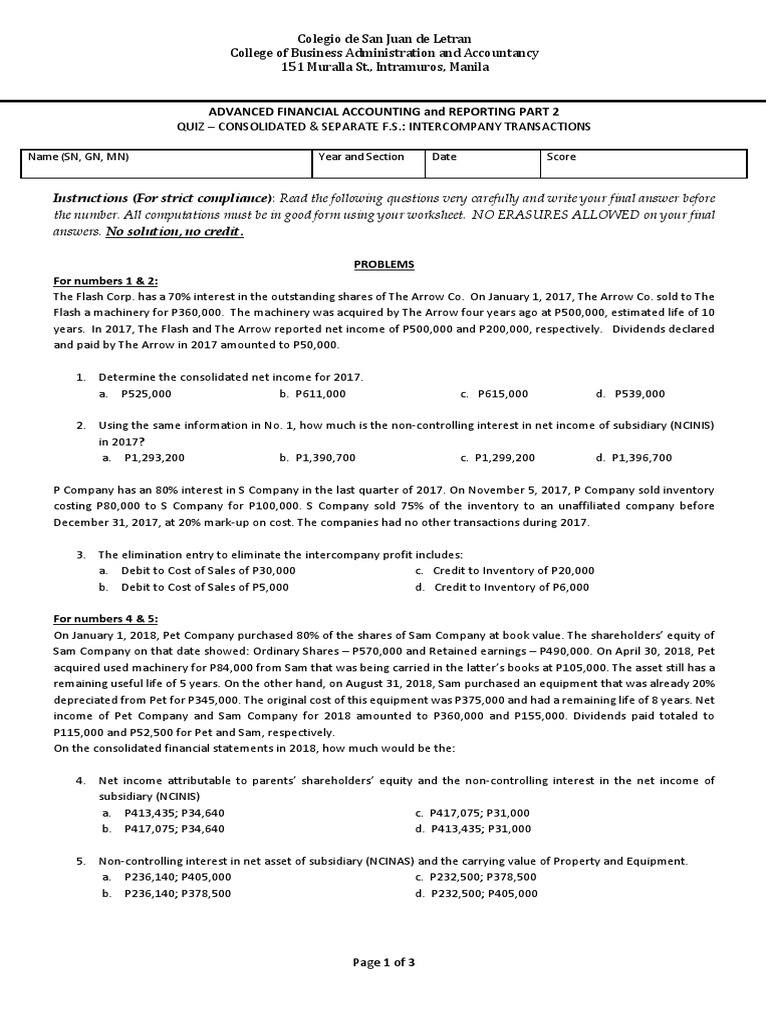 Quiz Conso FS | PDF | Debits And Credits | Book Value