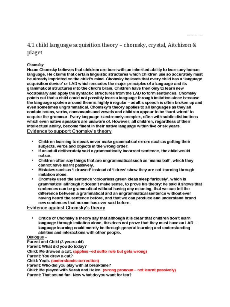Chomsky's Theory of Child Language Acquisition | PDF | Language ...