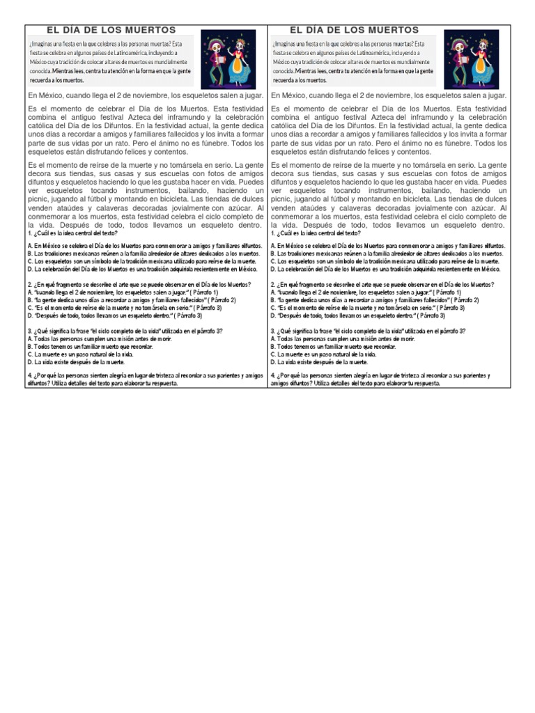 Comprensión Lectora: Día de Muertos | PDF
