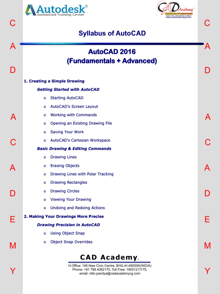 AutoCAD Syllabus Final | PDF | 3 D Modeling | Auto Cad