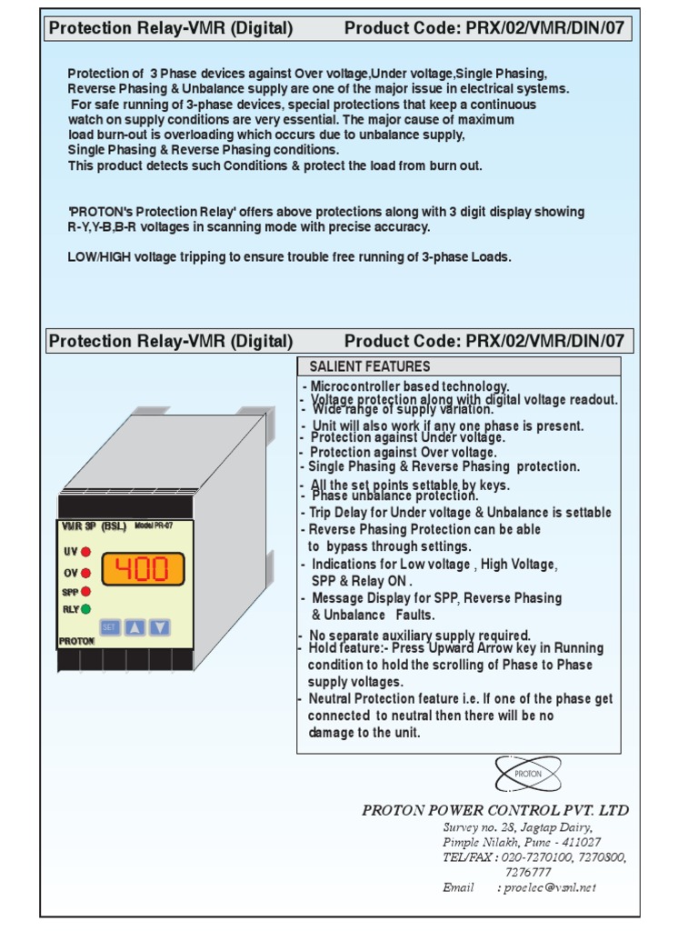 Voltage Monitoring Relay 3 Phase | PDF | Relay | Physical Quantities
