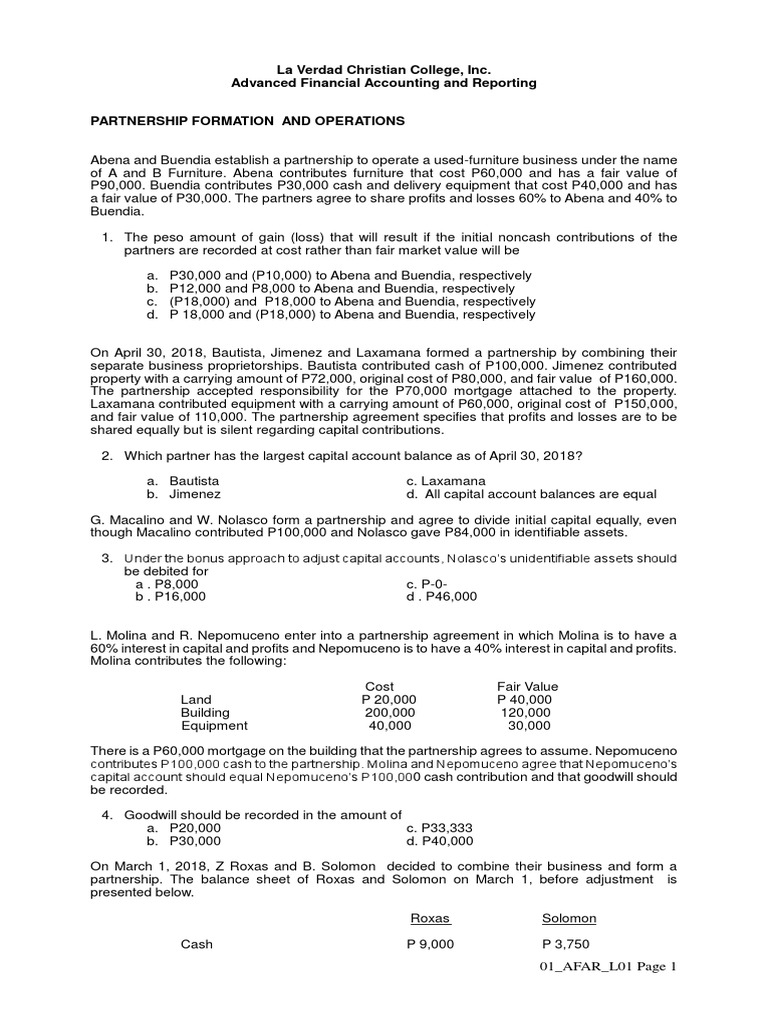 01 AFAR L01 Partnership Formation & Operations PDF | PDF | Partnership ...