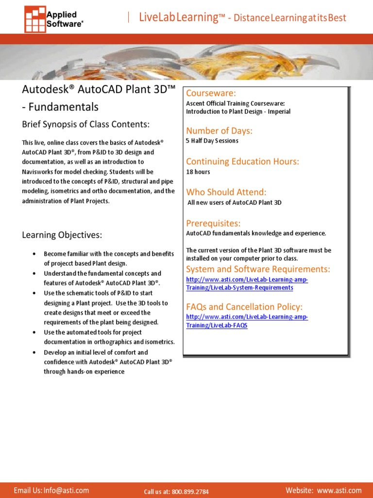 Syllabus Autodesk AutoCAD Plant 3D Fundamentals | PDF | Auto Cad | 3 D Computer Graphics