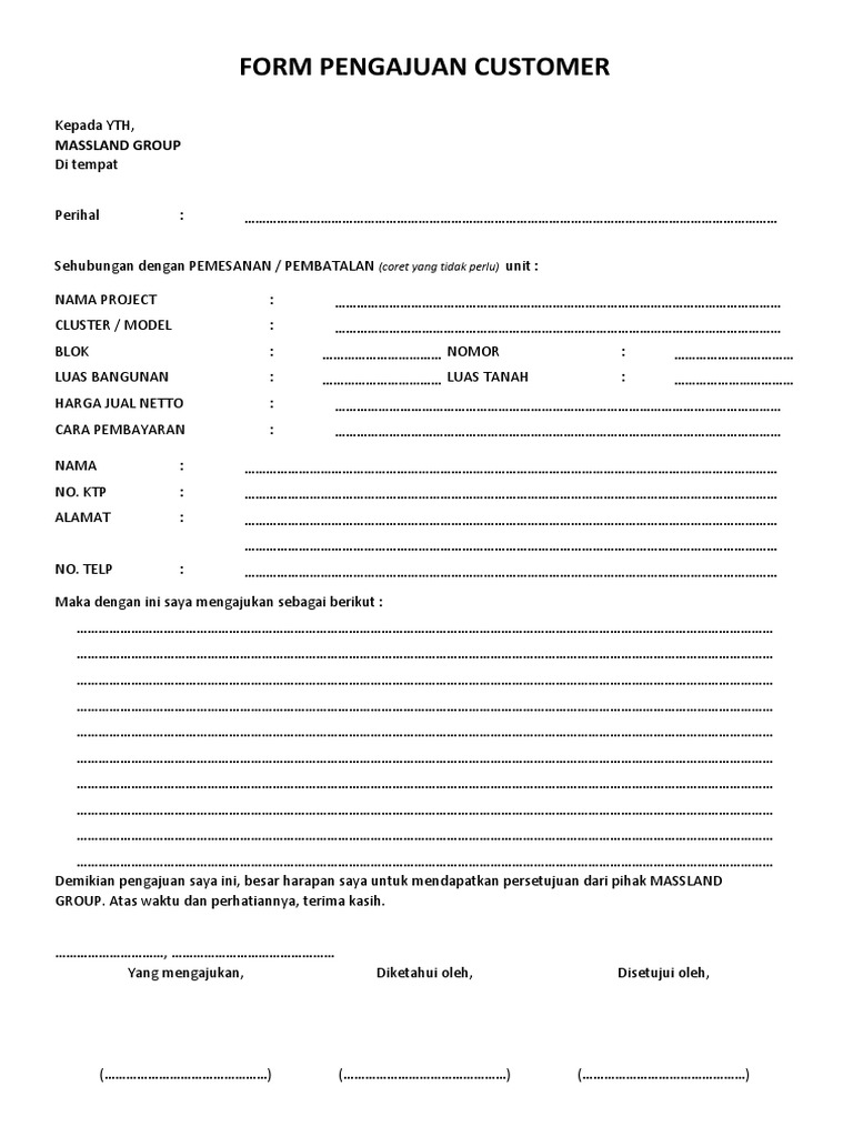 Form Pengajuan Customer | PDF