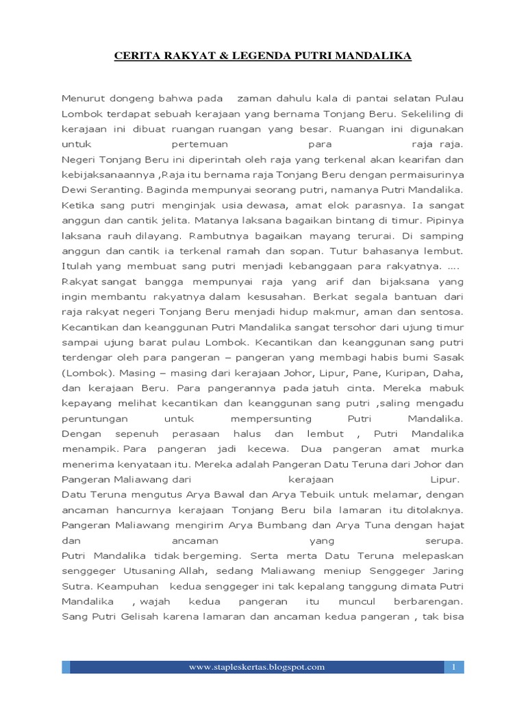 Cerita Rakyat & Legenda Putri Mandalika | PDF