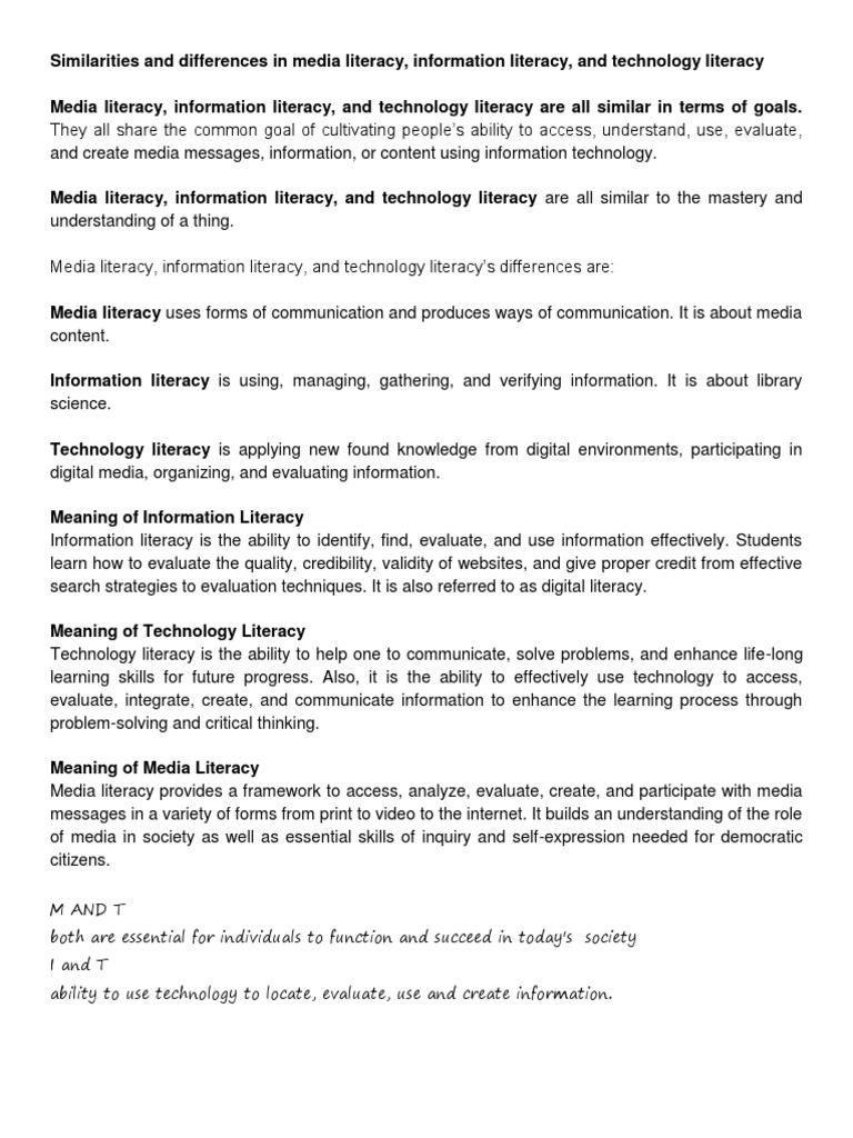 Similarities and Differences in Media Literacy | PDF | Career & Growth ...