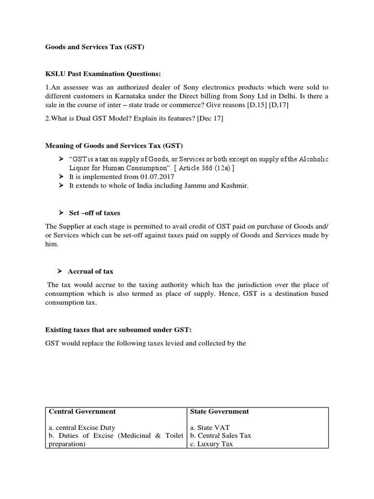GST Notes | PDF | Excise | Taxation