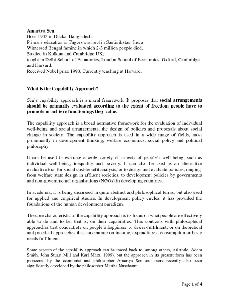 Capability Approach - Notes | PDF | Philosophical Theories | Economies