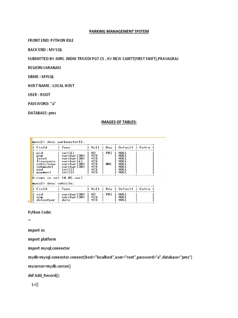 Parking Management System | Download Free PDF | Databases | Data