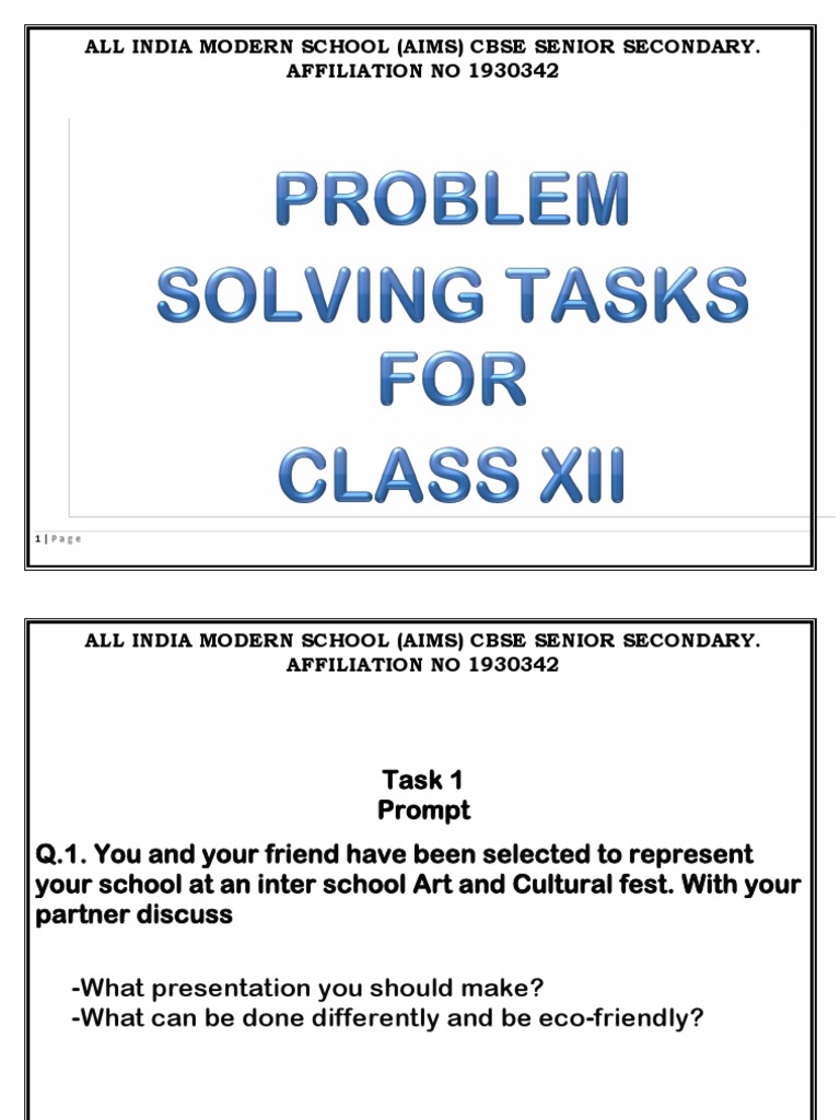 Problem Solving Tasks | PDF | Cognition | Behavior Modification