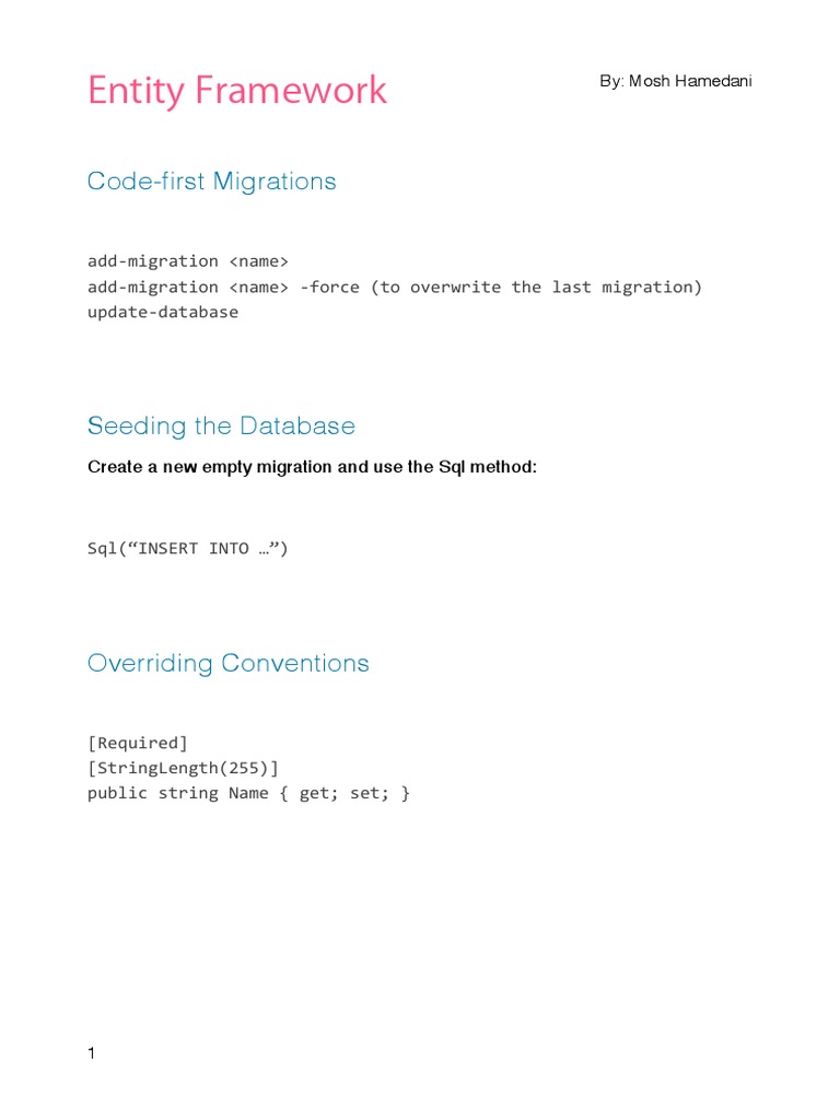 Entity Framework Cheat Sheet PDF | PDF | Teaching Methods & Materials | Computers
