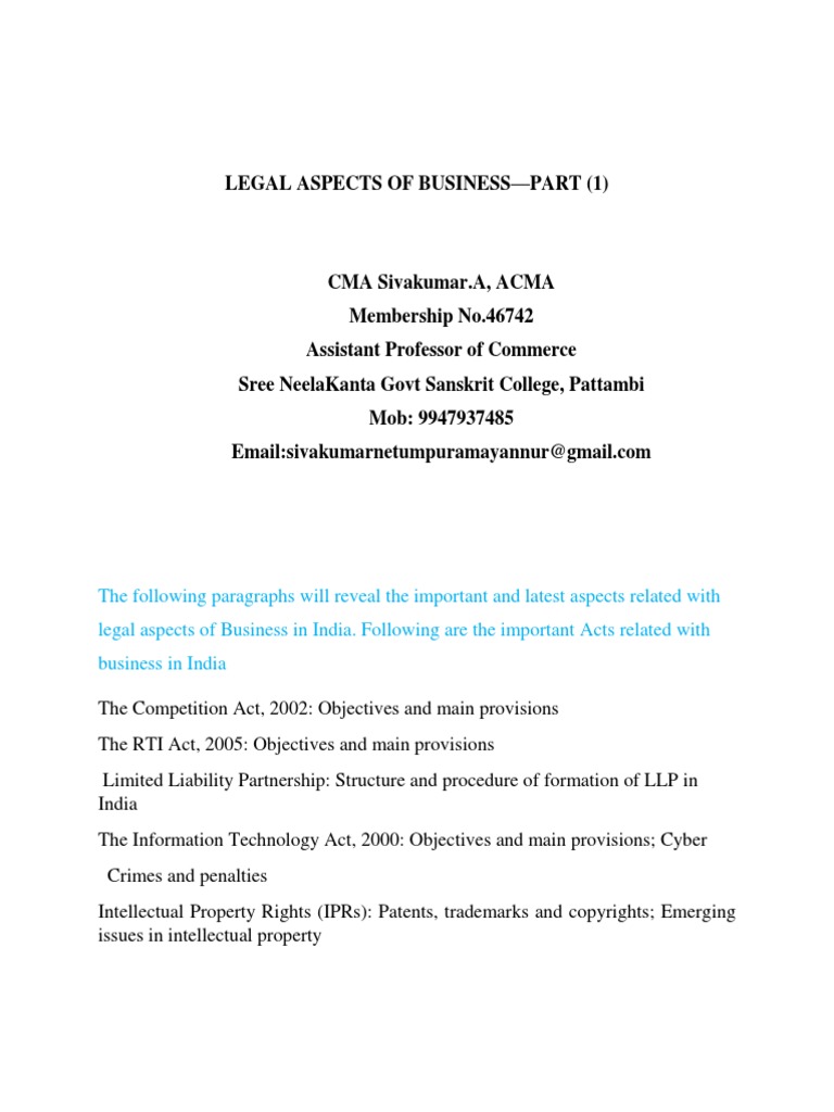 Legal Aspects of Business New | PDF | Patent | Limited Liability ...