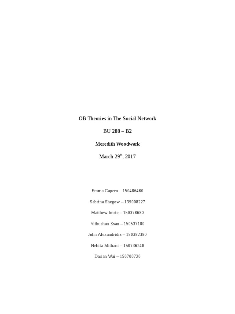 OB Theories in The Social Network | PDF | Gender | Gender Studies