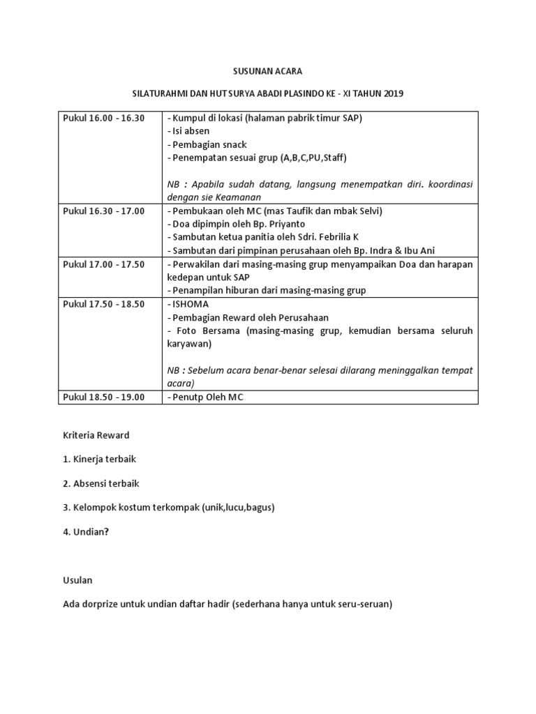 Contoh Pembuatan Susunan Acara Simple | PDF