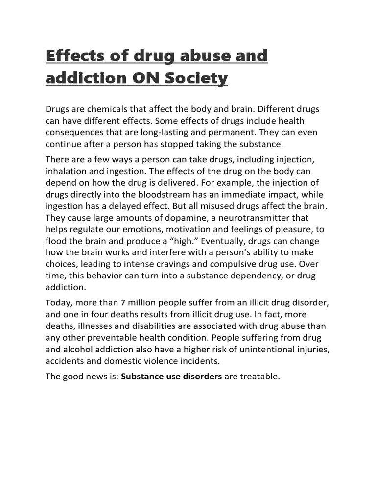 Effects of Drug Abuse and Addiction ON Society | PDF | Substance Use ...